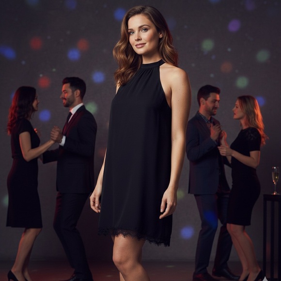 Lulus | Dresses | Lulus Mini Black Halter Dress Cutout High Neck Gown ...